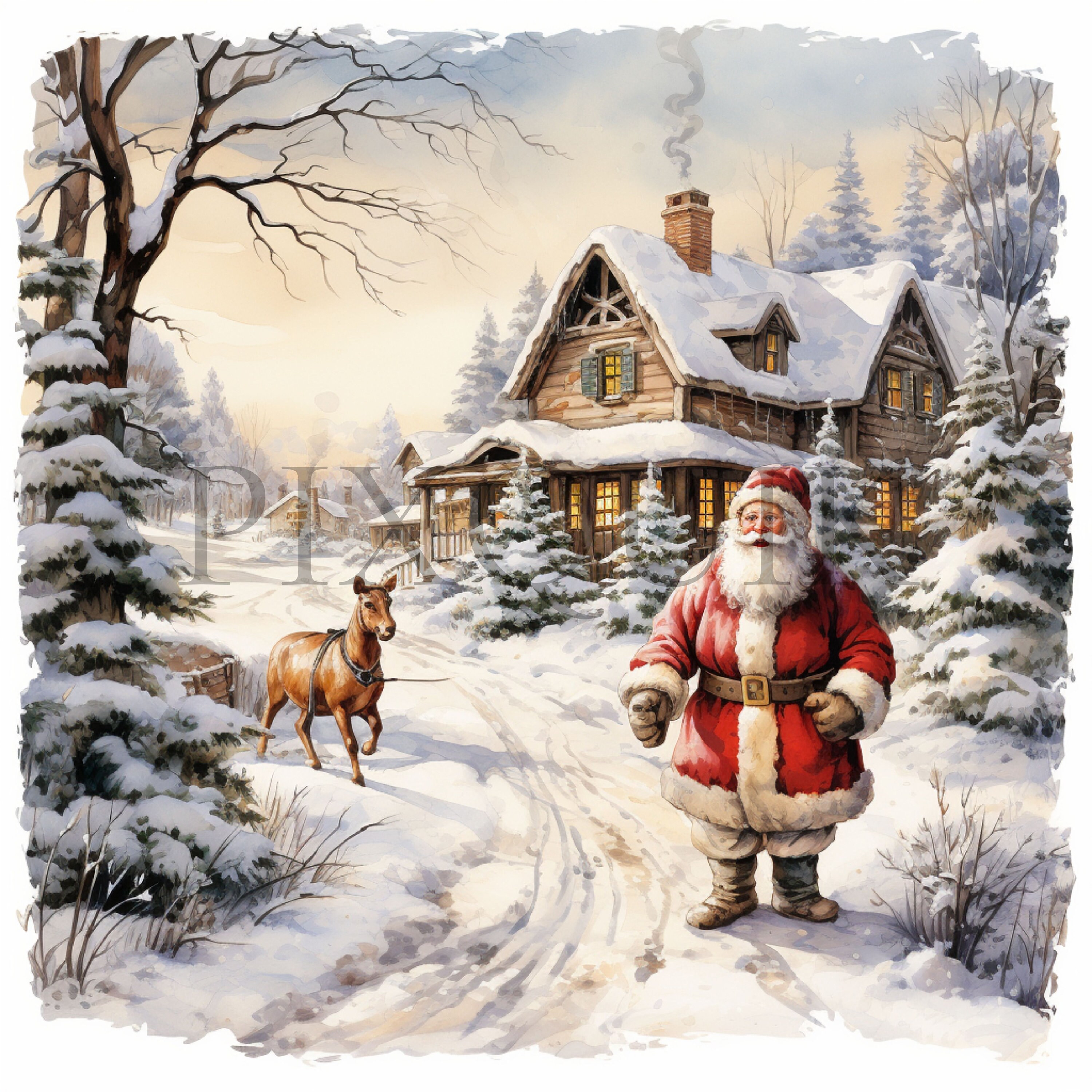 Vintage Santa Clipart | Retro Watercolor Christmas Art (digital ...