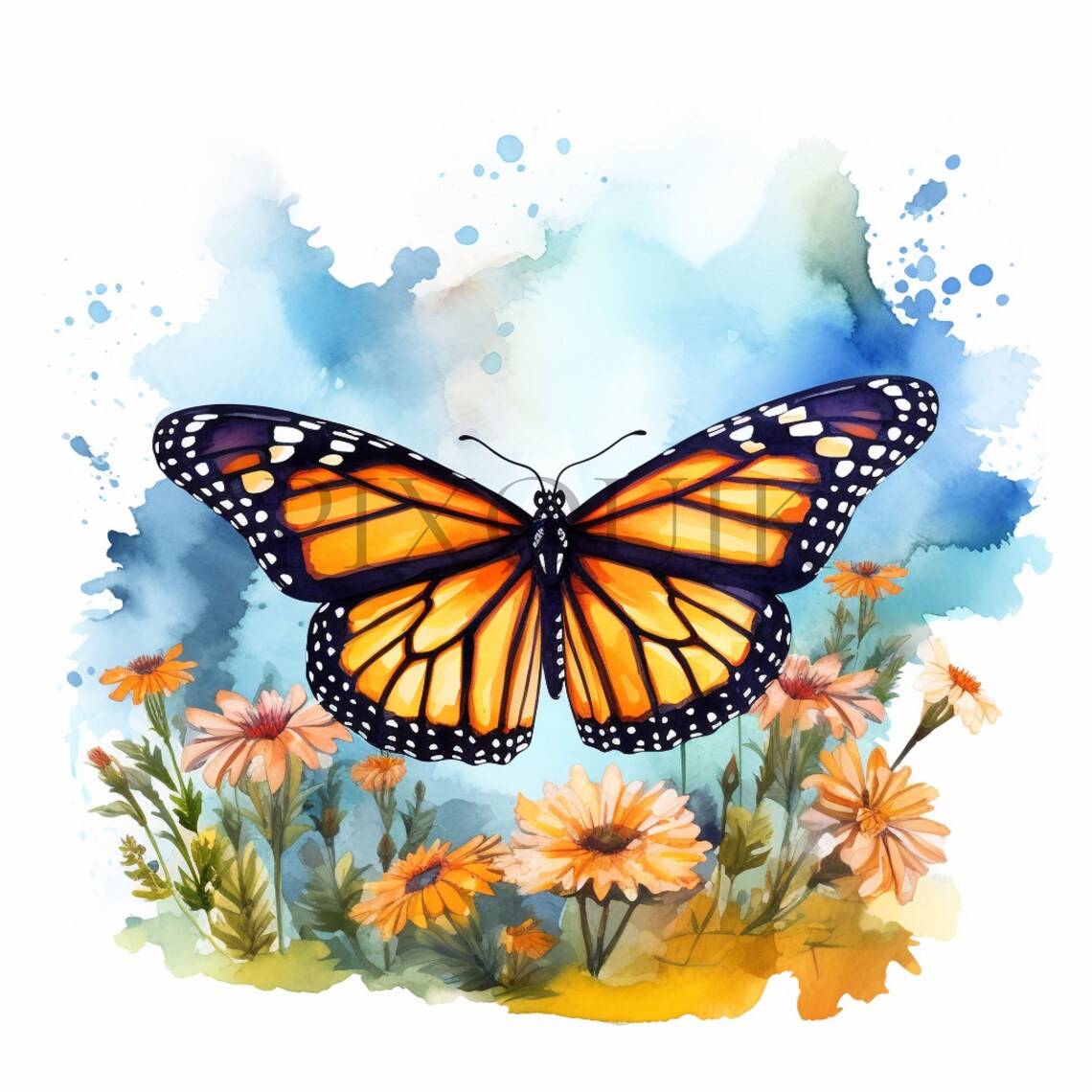 Watercolor Monarch Clipart 10 High Quality Jpgs Floral Monarch ...