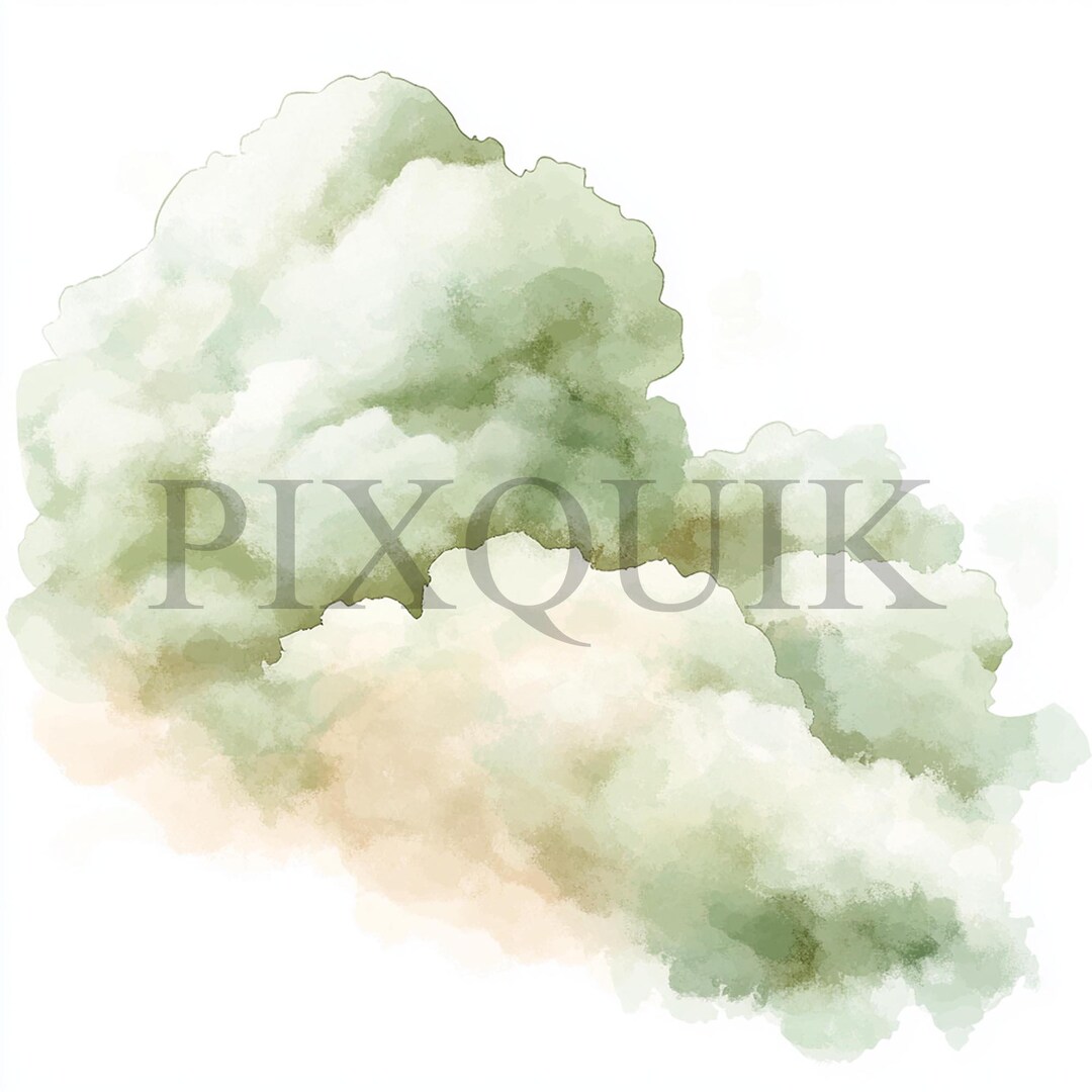 Green Cloud Clipart | 10 Jpg's and PNG Files | Card Making | Digital ...