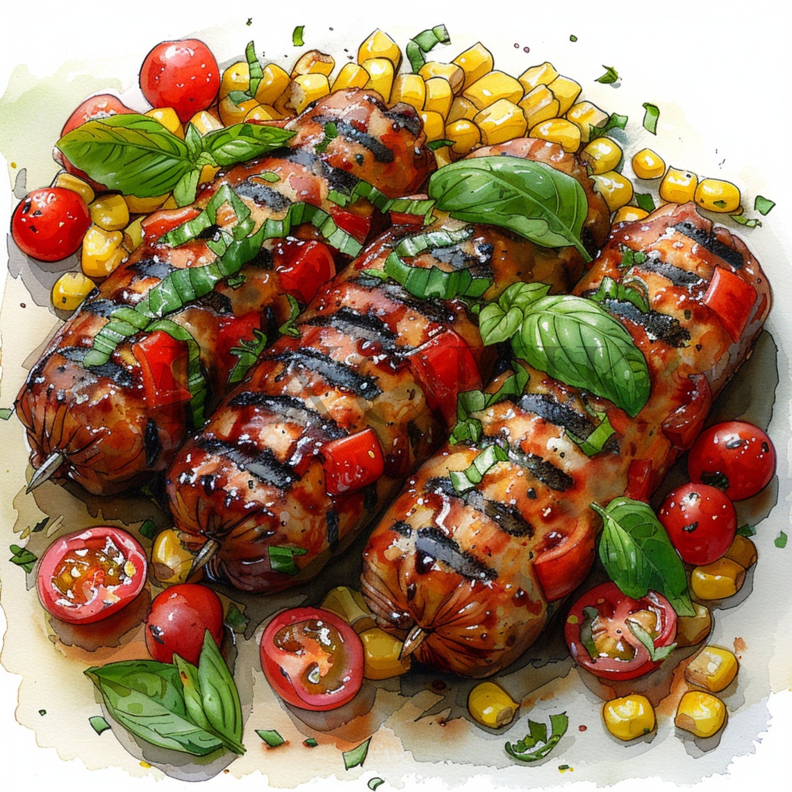 Watercolor Corn Dog Clipart 10 High-quality Jpgs Corndog Clipart Set ...