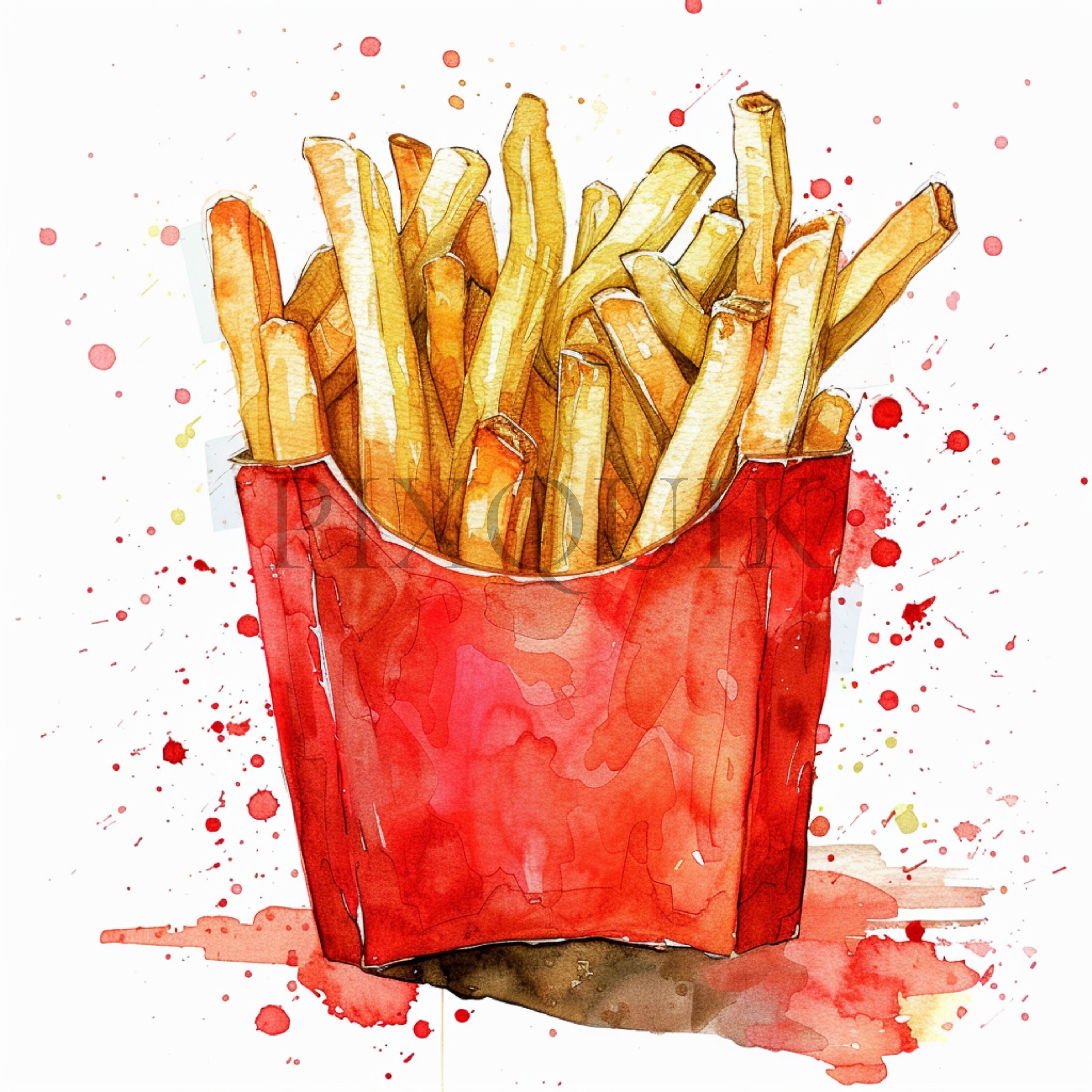 Watercolor French Fries Clipart 10 High Quality Jpgs Food Clipart Junk ...