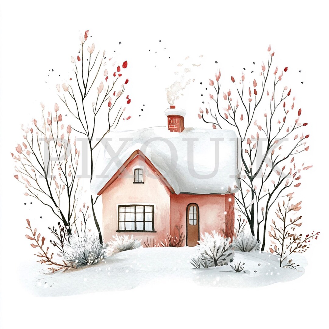 Small Snowy Cottage Clipart | 4 PNG Files | Card Making | Digital Paper ...