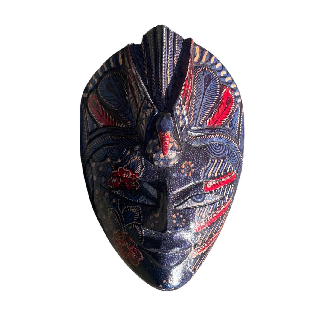 Exclusive Hand-painted Wayang Topeng Mask A Masterpiece From Java Blue ...