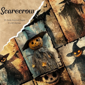 Scarecrow Junk Journal Pages Digital Halloween Scrapbook Paper Kit ...