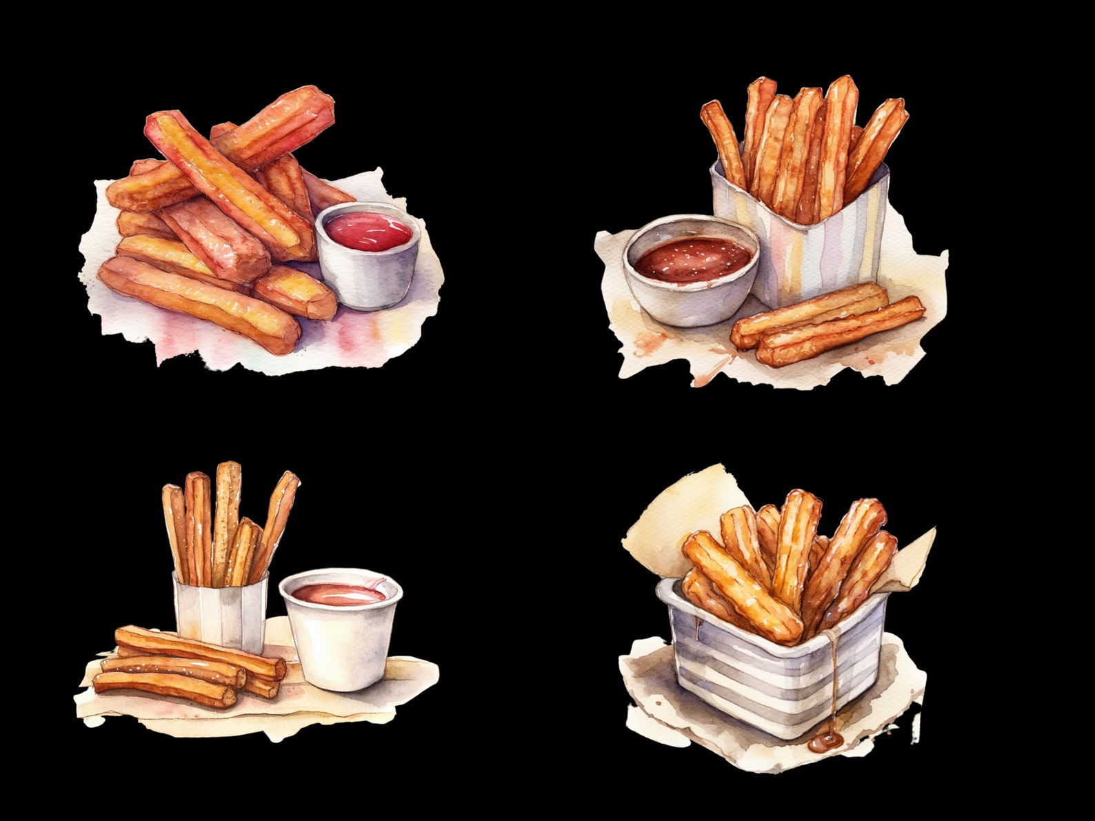 Watercolor Churros Clipart Bundle Churros PNG Fast Food Digital Images ...
