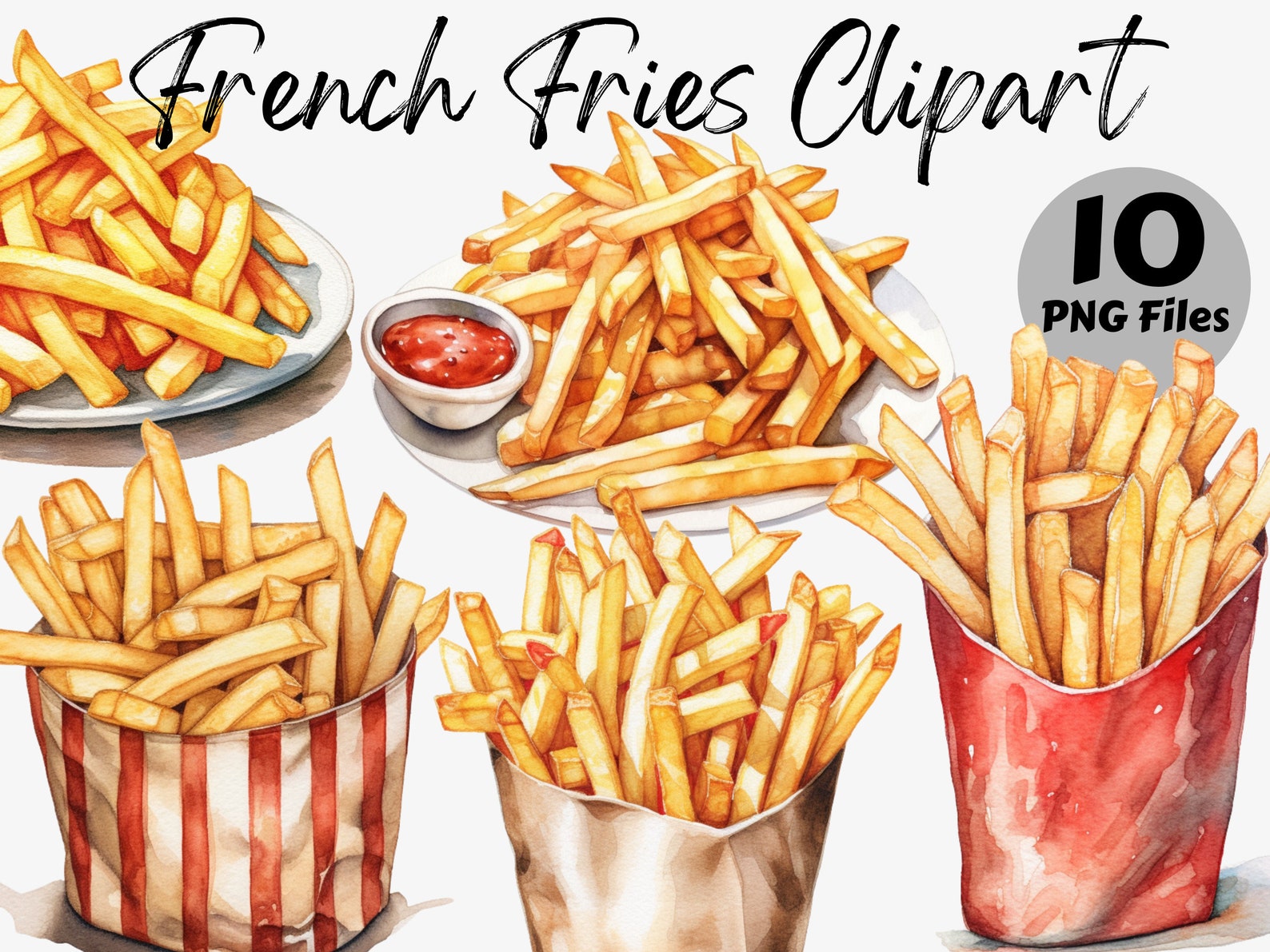 Watercolor French Fries Clipart Bundle | French Fries PNG | Fast Food ...