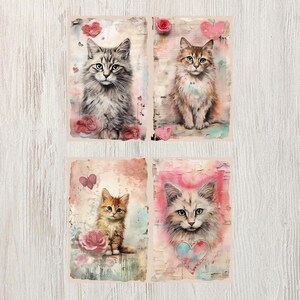 Valentines Cat Junk Journal Printable Page Animal Scrapbook Paper Kit ...
