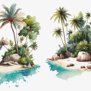Watercolor Tropical Beach Clipart Bundle | Tropical Beach Digital ...