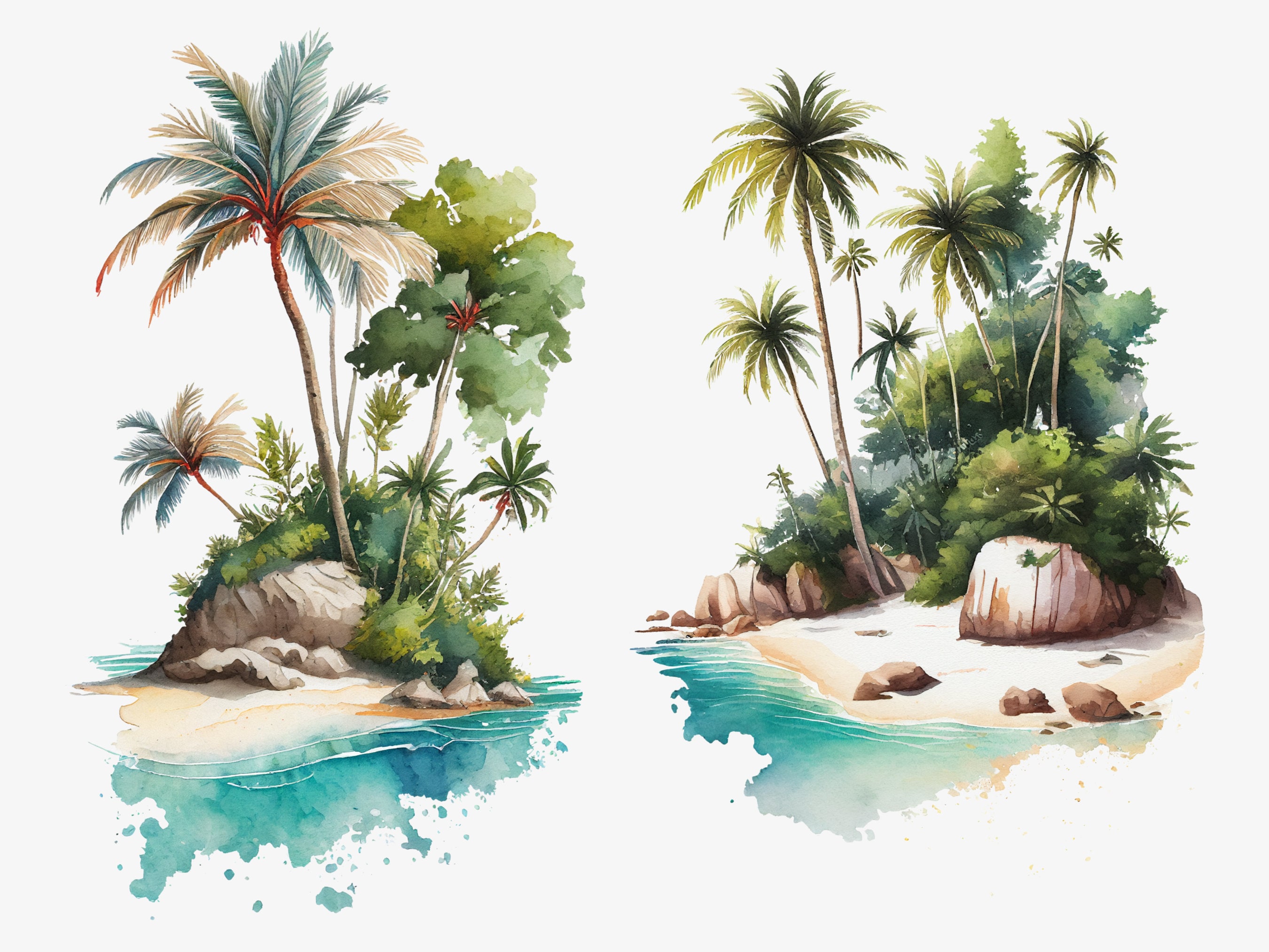 Watercolor Tropical Beach Clipart Bundle Tropical Beach Digital Images ...