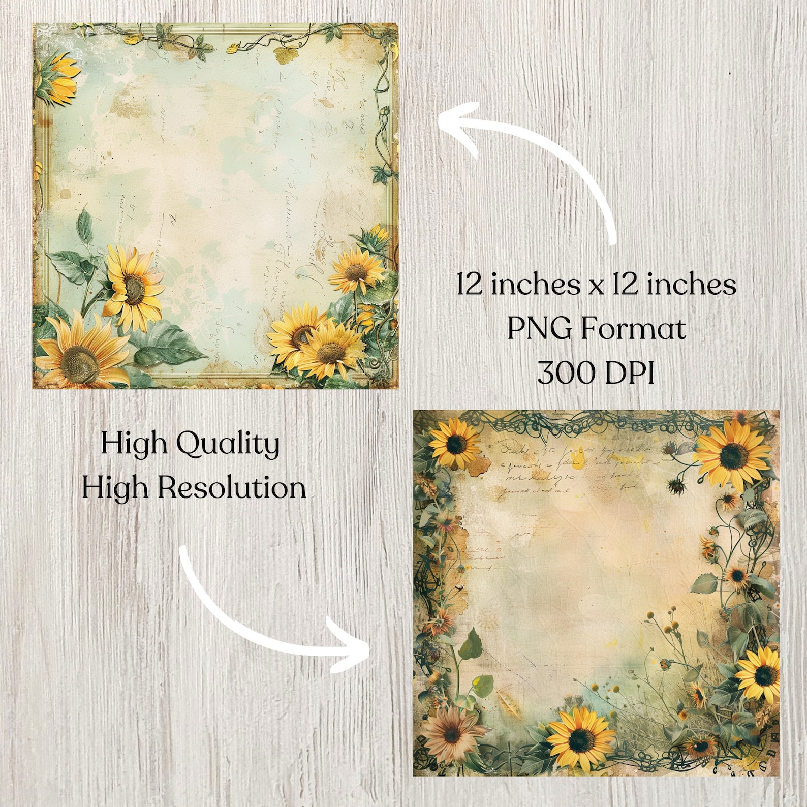 Sunflower Border Printable Digital Paper Pack | Background | Card ...