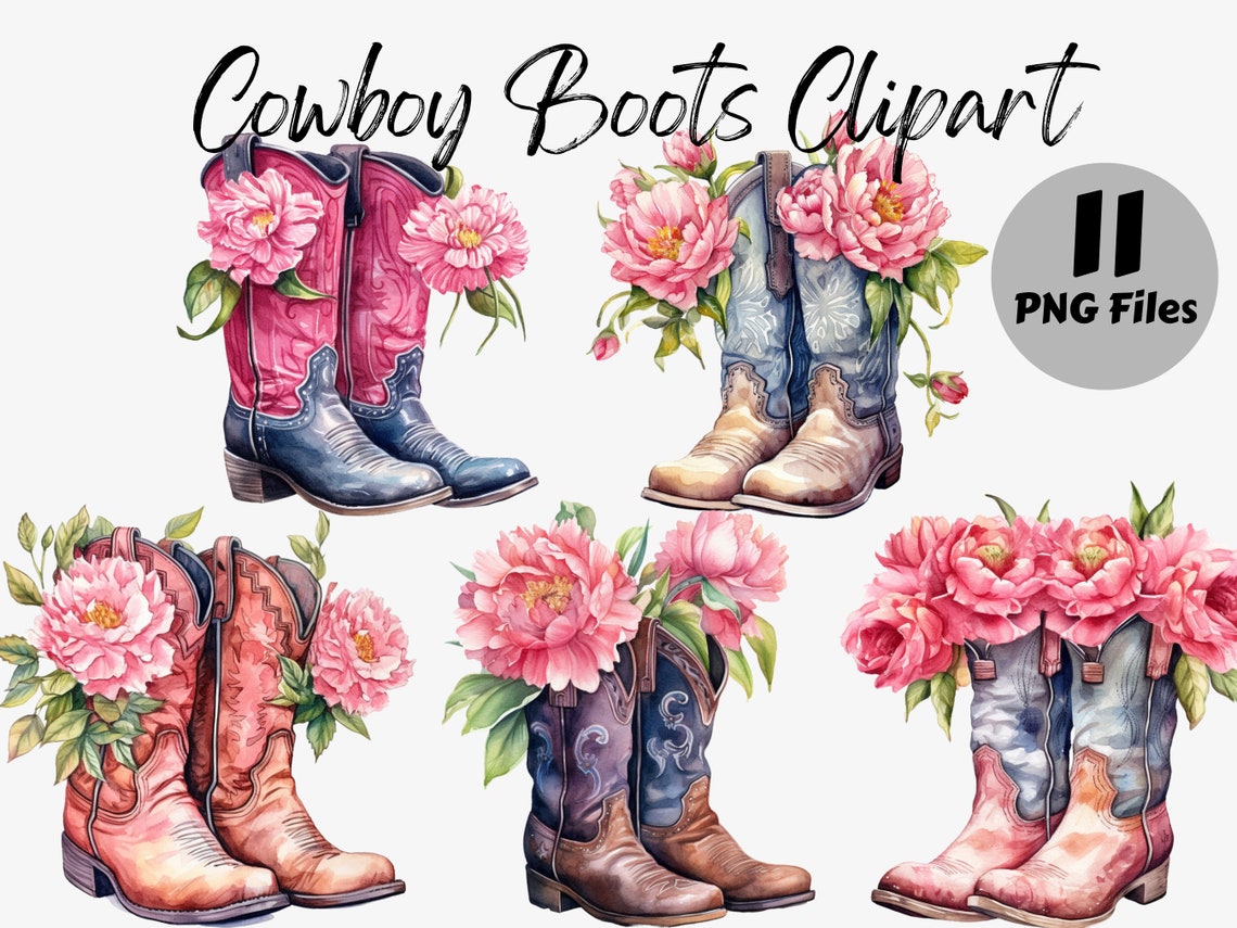 Watercolor Cowboy Boots Clipart Bundle Floral Cowboy Boot Graphics ...