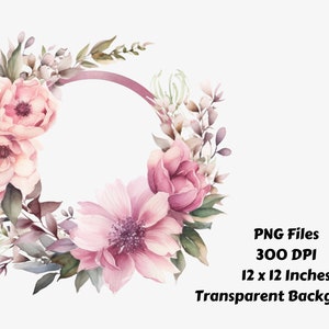 Watercolor Pink Floral Wreath Clipart | Floral Wreath Digital Images ...