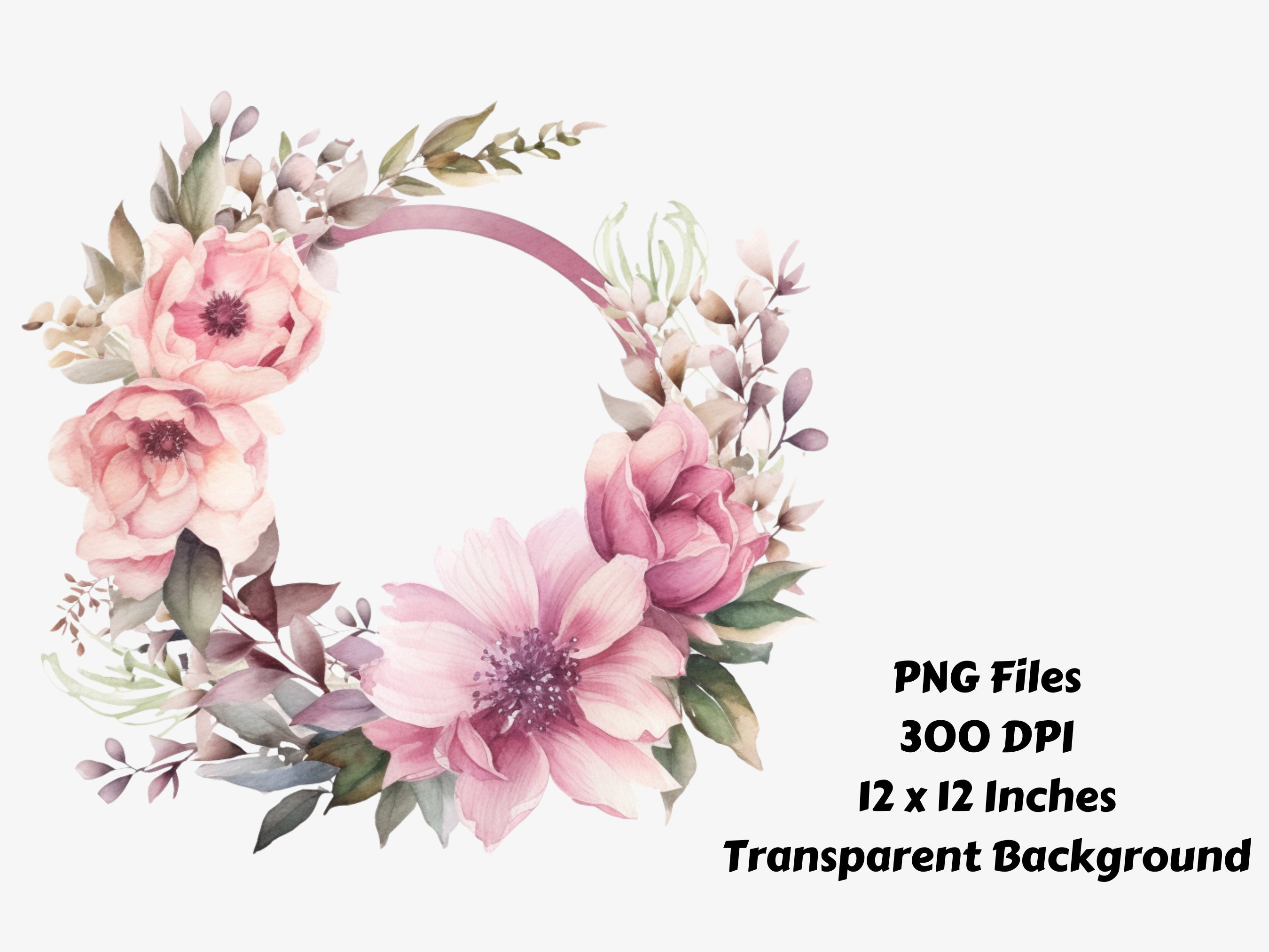 Watercolor Pink Floral Wreath Clipart Floral Wreath Digital Images ...