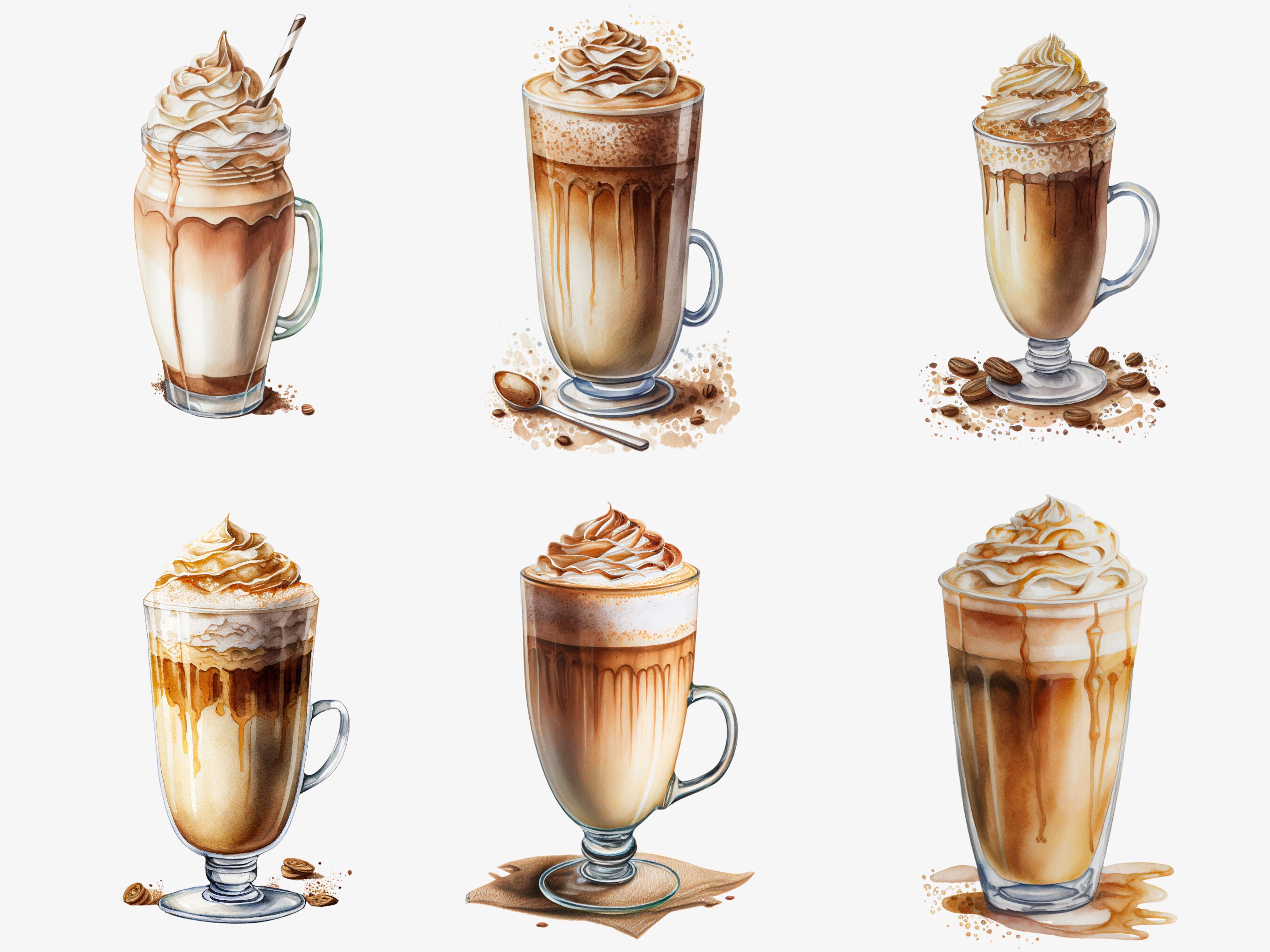 Watercolor Latte Clipart Bundle Latte Digital Images Watercolor Latte ...