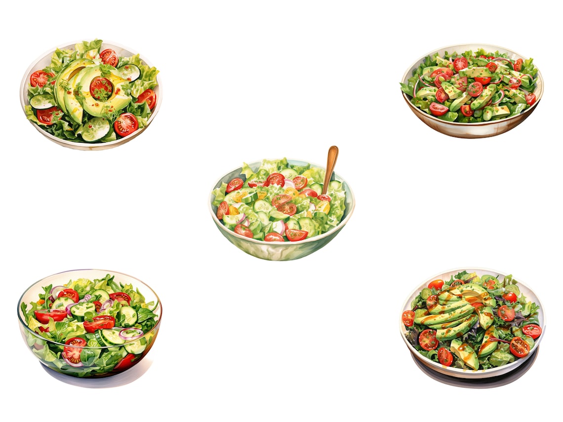 Watercolor Salad Bowl Clipart Bundle Salad PNG Sublimation Food ...