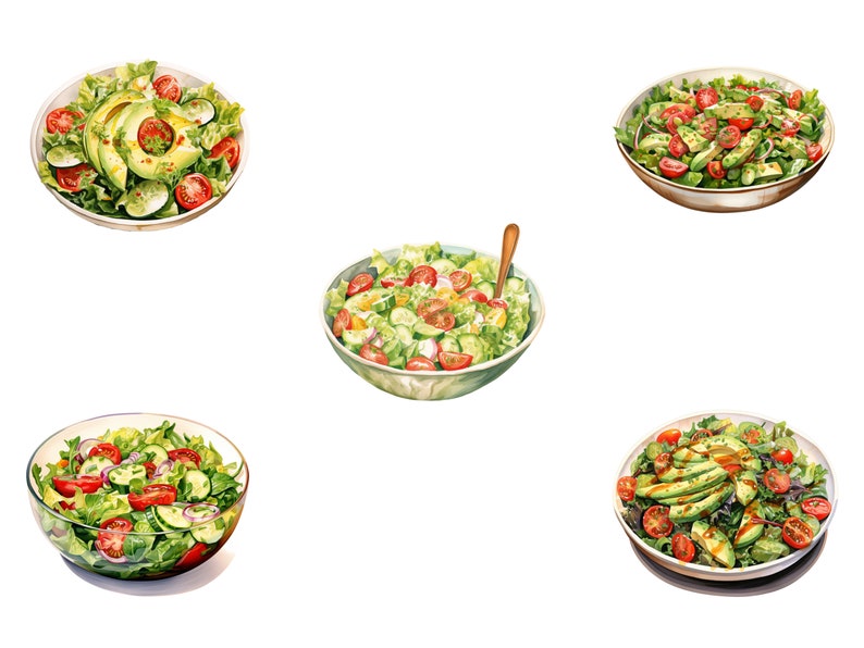 Watercolor Salad Bowl Clipart Bundle | Salad PNG | Sublimation | Food ...