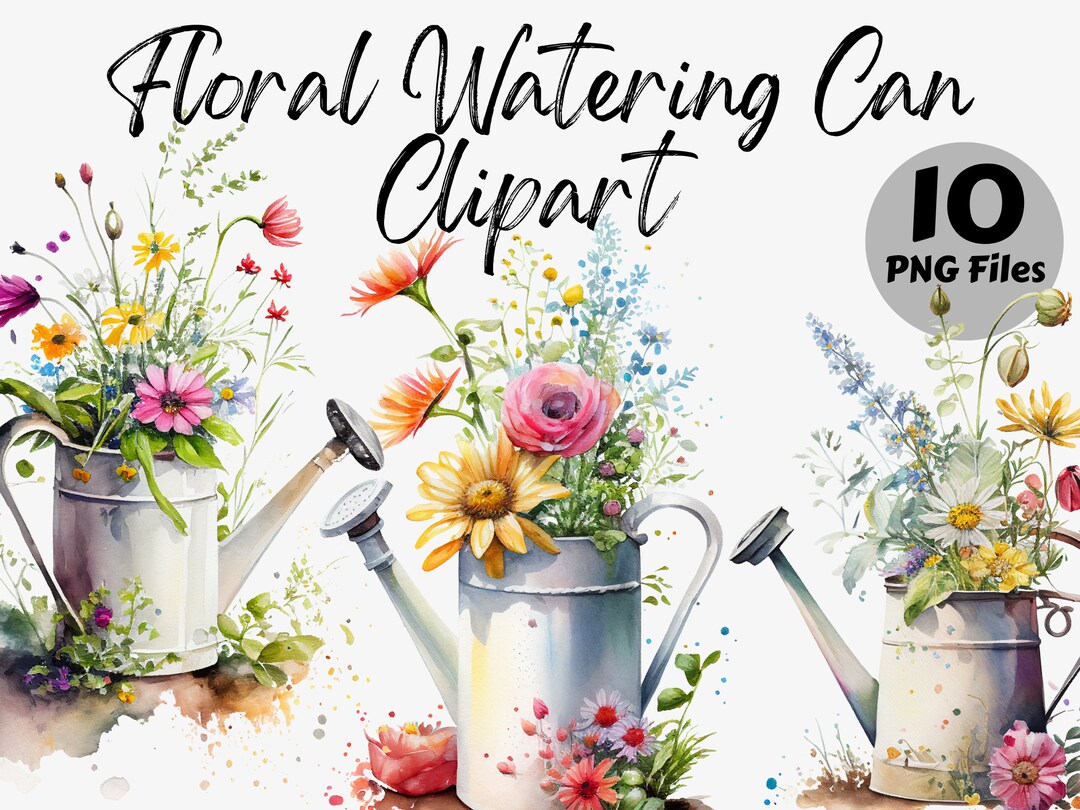 Watercolor Floral Watering Can Clipart Bundle | Floral Watering Can ...