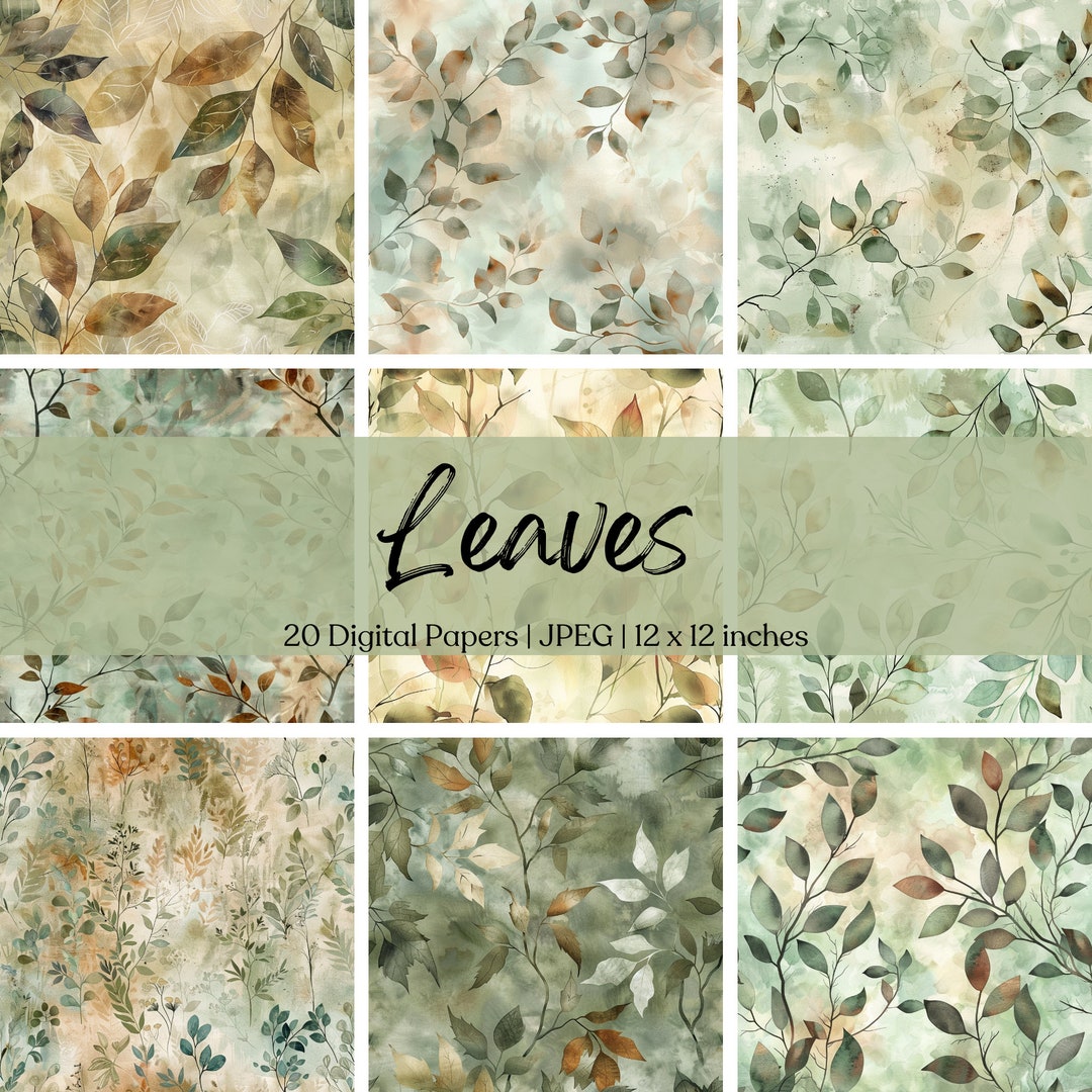 Leaves Digital Printable Paper Seamless Shabby Chic Digital Download ...