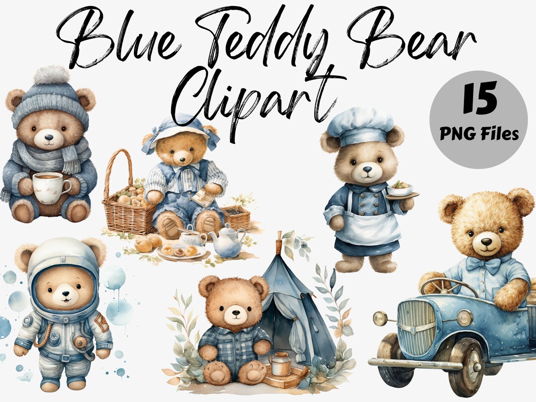 Watercolor Teddy Bear PNG Clipart Bundle | Teddy Bear PNG | Digital ...