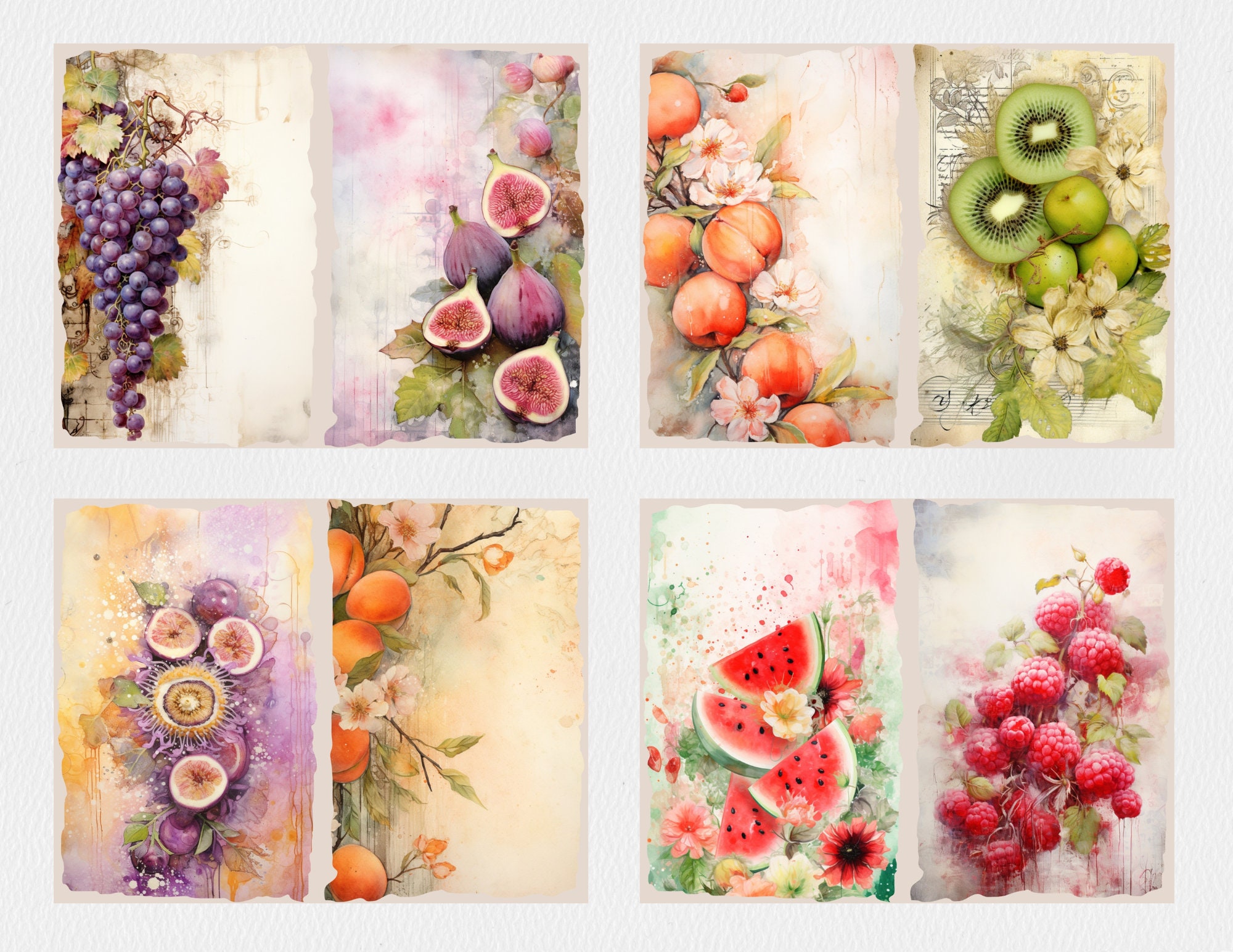 Fruit Junk Journal Pages Digital Scrapbook Paper Kit Printable Summer ...