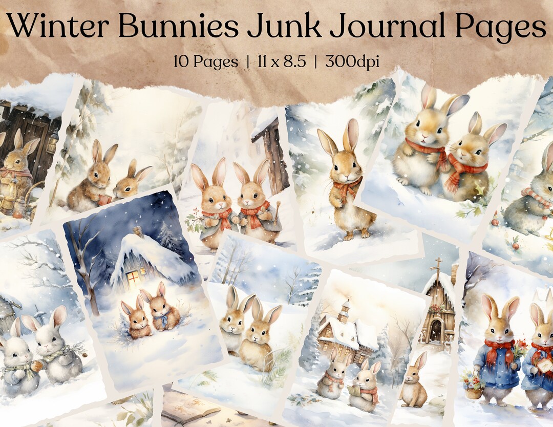 Winter Bunny Journaling Cards | Digital Junk Journal Ephemera ...