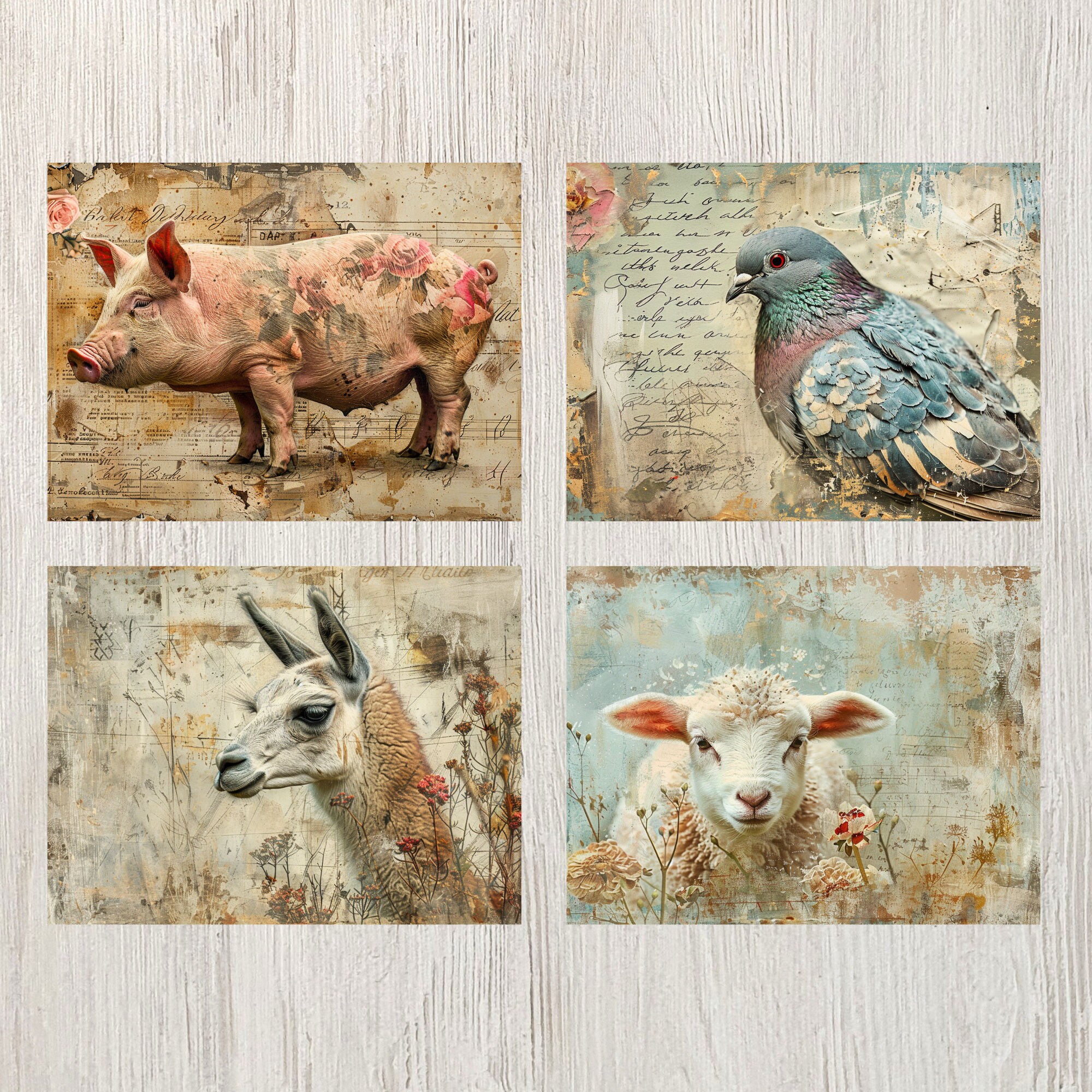 Farm Animal Junk Journal Pages | Vintage Scrapbook Paper | Printable ...