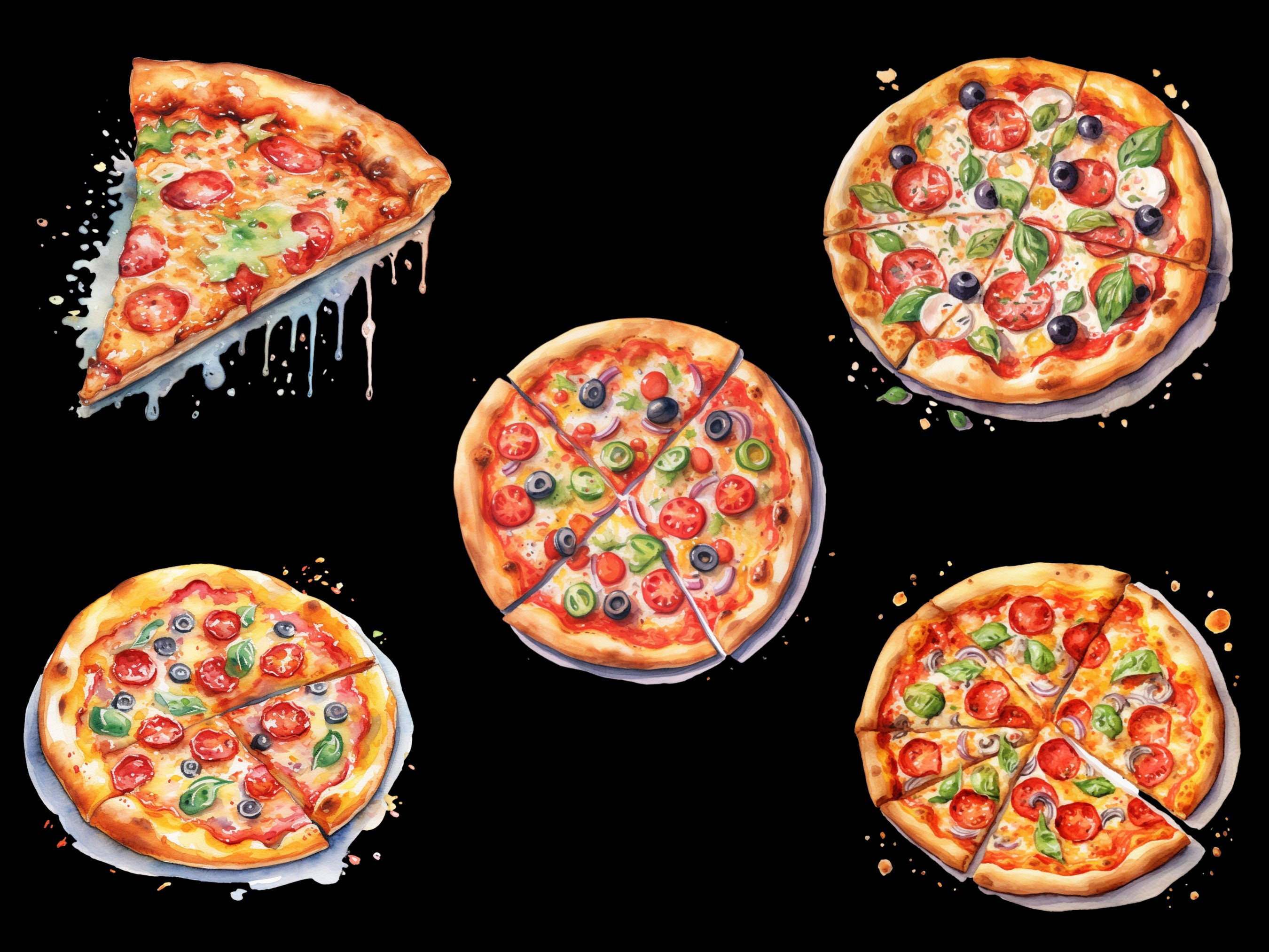 Watercolor Pizza Clipart Bundle Pizza PNG Fast Food Graphics Pizza ...