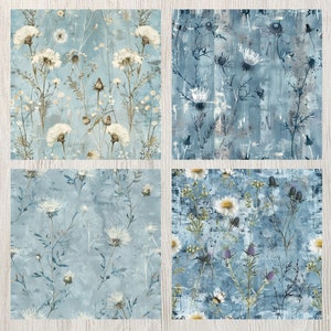 Blue Floral Digital Printable Paper Seamless Faded Shabby Chic Digital ...