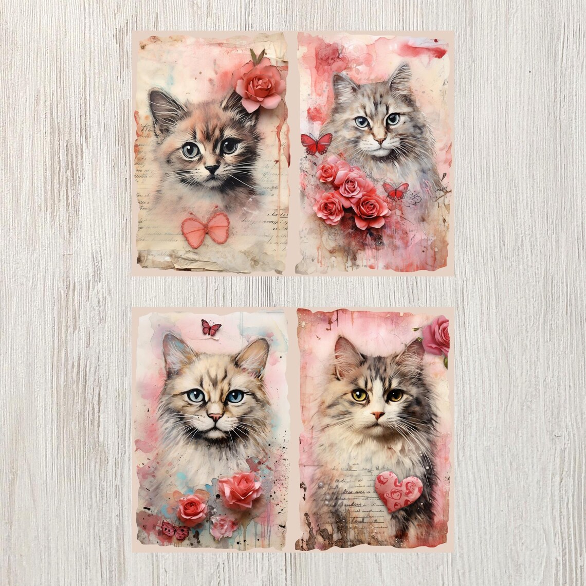 Valentines Cat Junk Journal Printable Page Animal Scrapbook Paper Kit ...