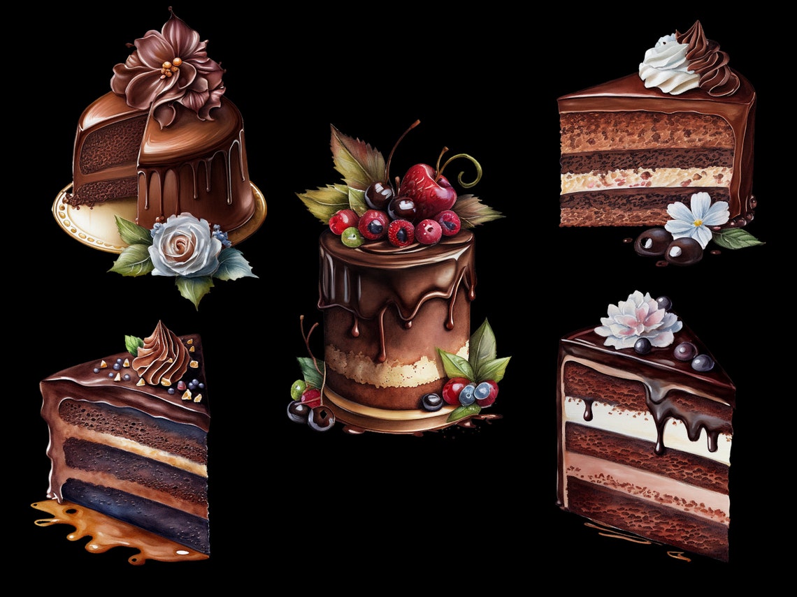 Watercolor Chocolate Cake Clipart Bundle Chocolate Cake Digital Images ...