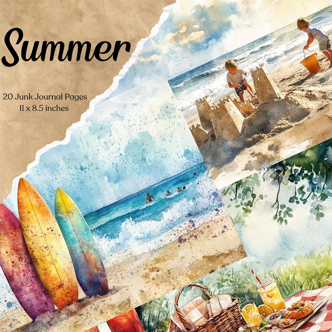 Summer Junk Journal Page, Printable Scrapbooking Supplies, Beach ...