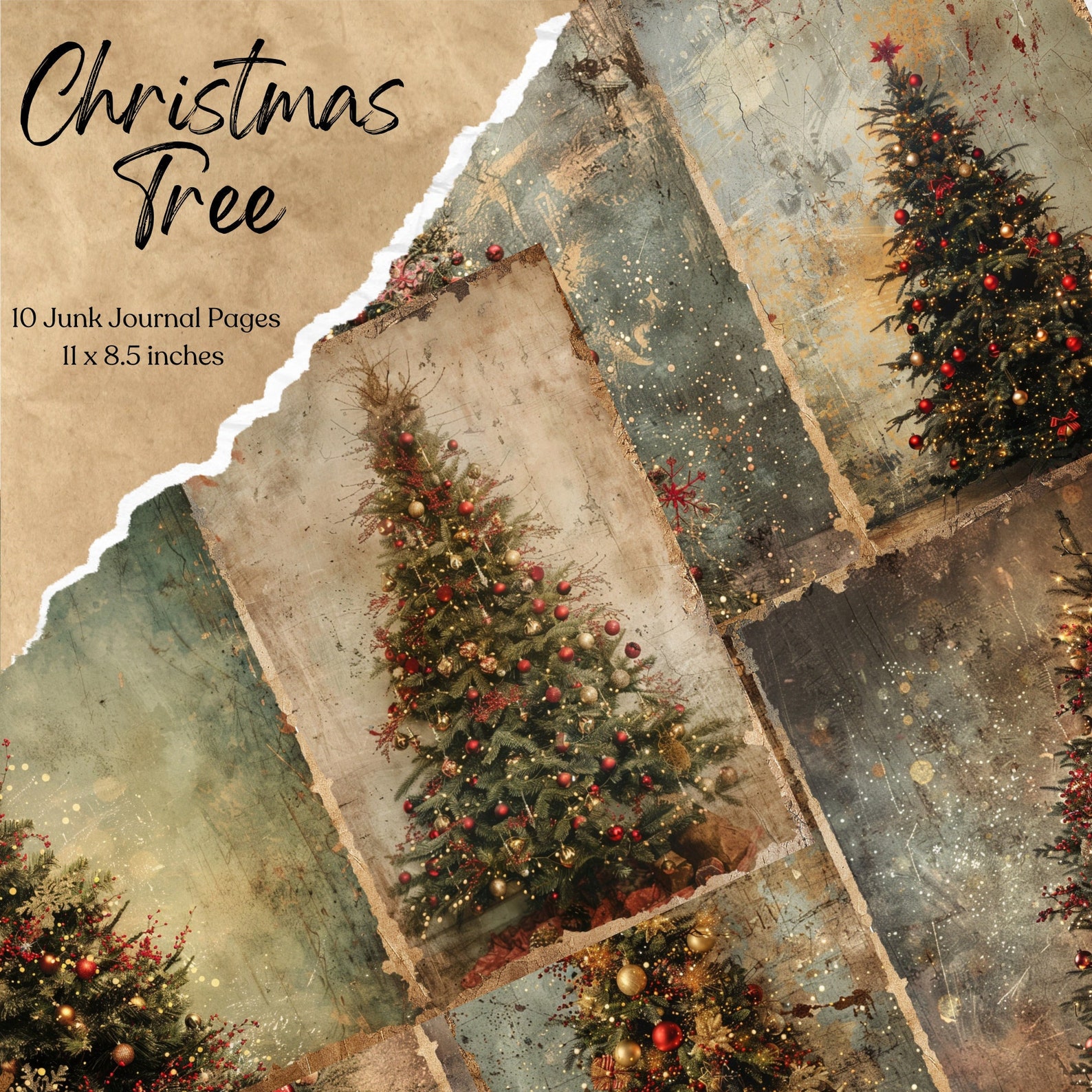 Christmas Junk Journal Kit Christmas Junk Journal Page Christmas Tree ...