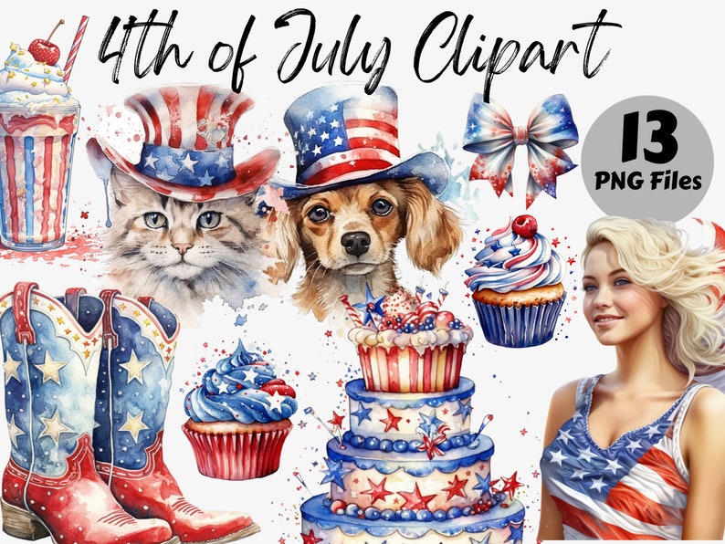 Watercolor 4th July PNG Clipart Bundle Independence Day PNG - Etsy