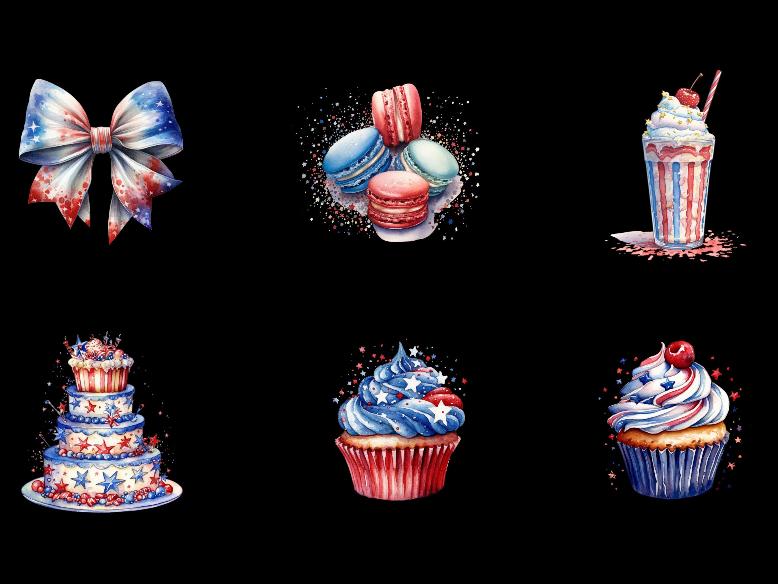 Watercolor 4th July PNG Clipart Bundle Independence Day PNG Cat Dog ...