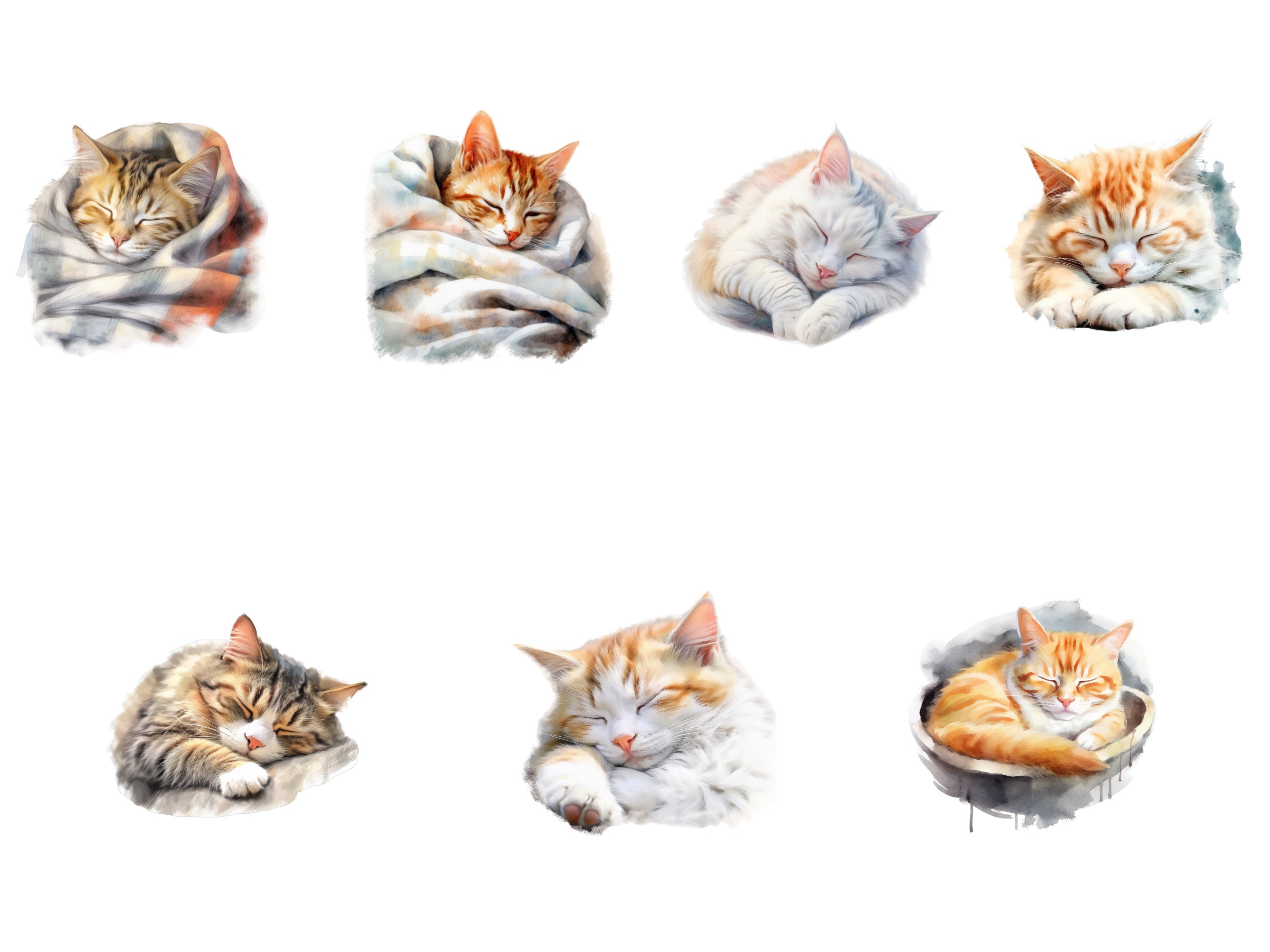 Watercolor Sleeping Cat Clipart Bundle Watercolor Cat PNG Cute Kitten ...
