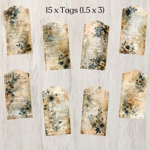 Vintage Script Junk Journal Tag Kit Script Printable Tag Vintage Paper ...