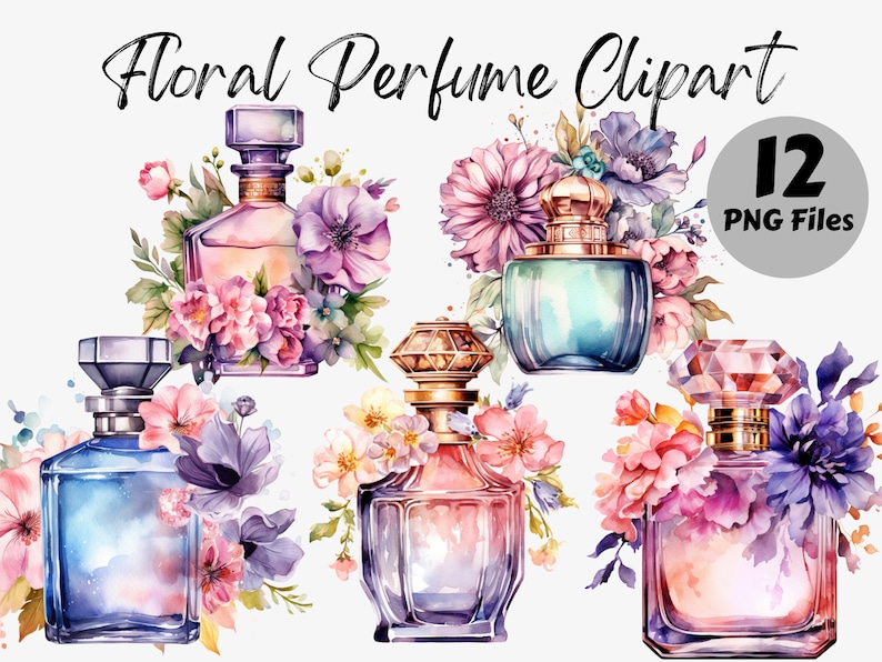 Watercolor Floral Perfume Clipart Bundle Perfume Graphics Watercolor ...