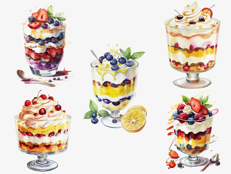 Watercolor Trifle Clipart Bundle Trifle Digital Images Trifle Graphics ...