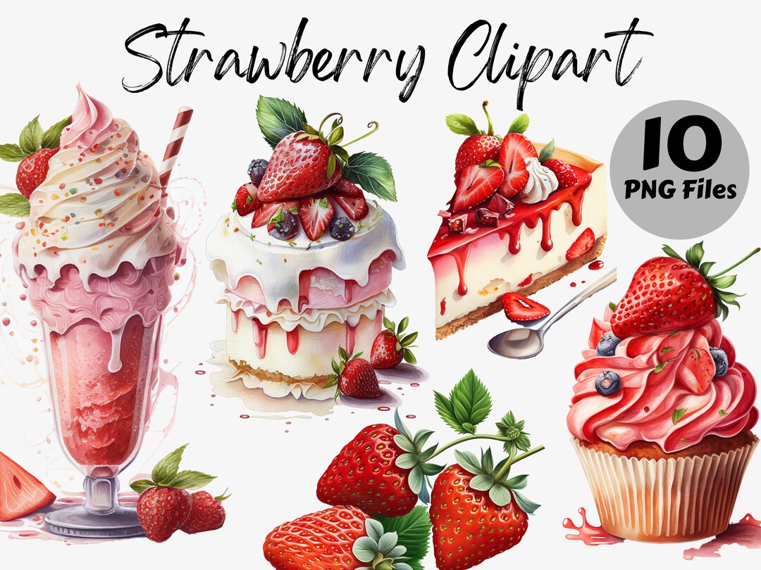 Watercolor Strawberry Clipart Bundle | Strawberry PNG | Strawberry Cake ...