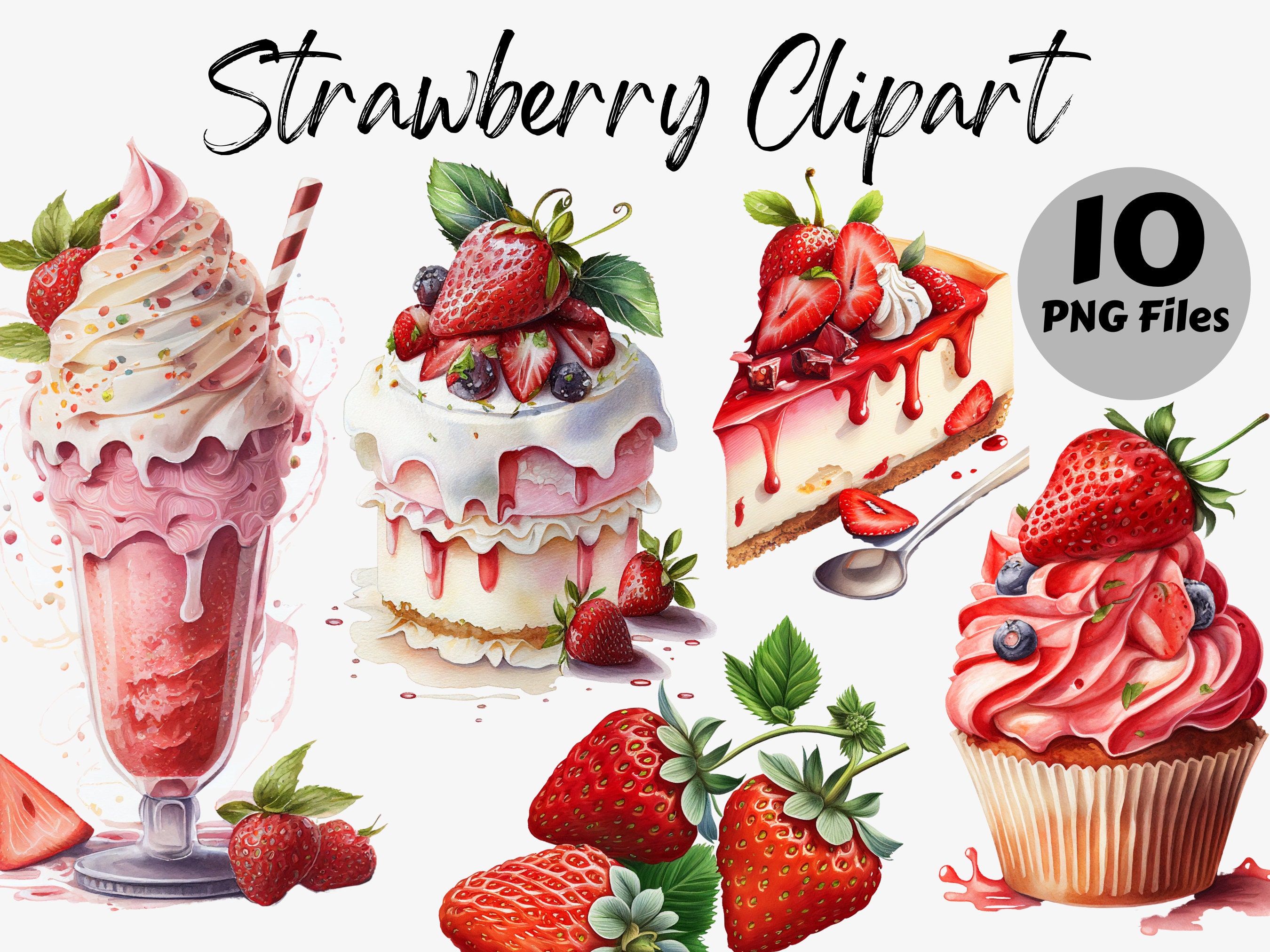 Watercolor Strawberry Clipart Bundle Strawberry PNG Strawberry Cake ...