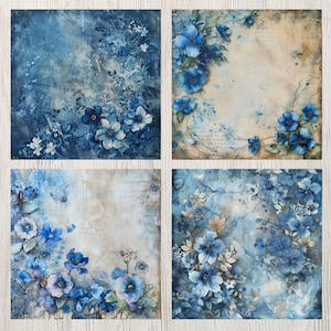 Blue Floral Printable Digital Paper Pack | Flower Background | Card ...