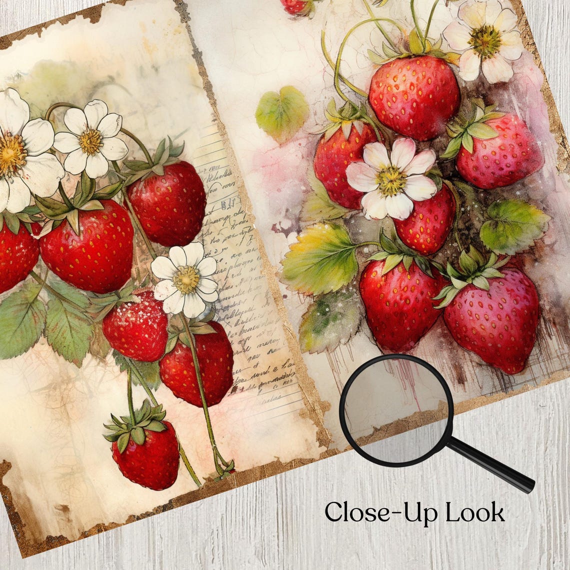 Strawberry Junk Journal Pages Printable Vintage Paper Craft Paper for ...