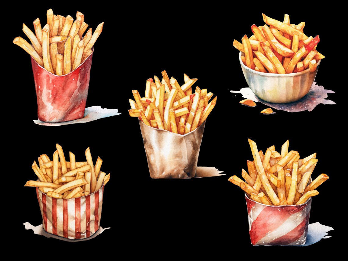 Watercolor French Fries Clipart Bundle | French Fries PNG | Fast Food ...