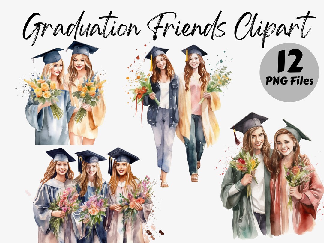Watercolor Graduation Friends Clipart Bundle | Graduation Digital ...