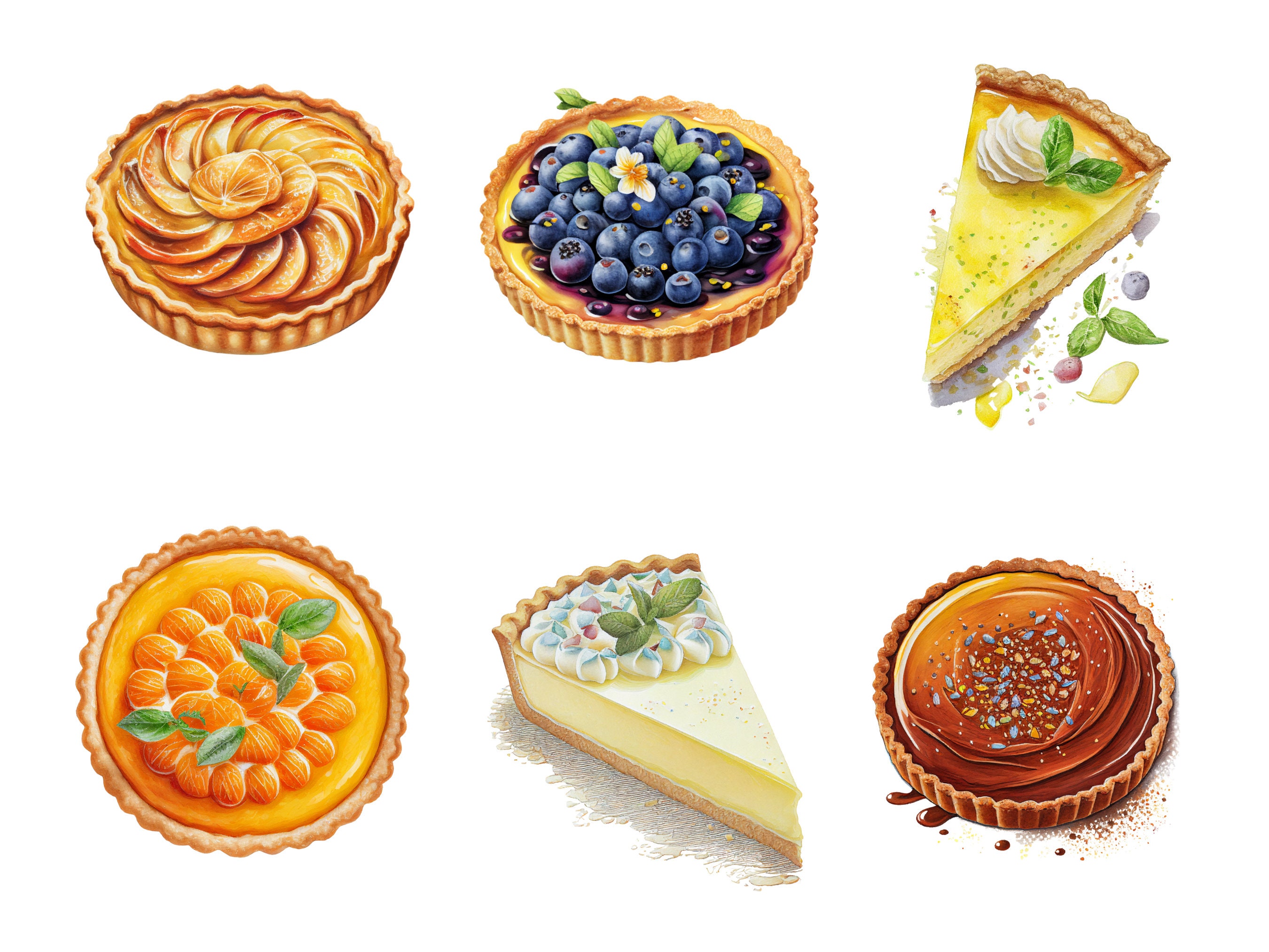 Watercolor Tart Clipart Bundle Dessert Digital Images Tart Graphics ...