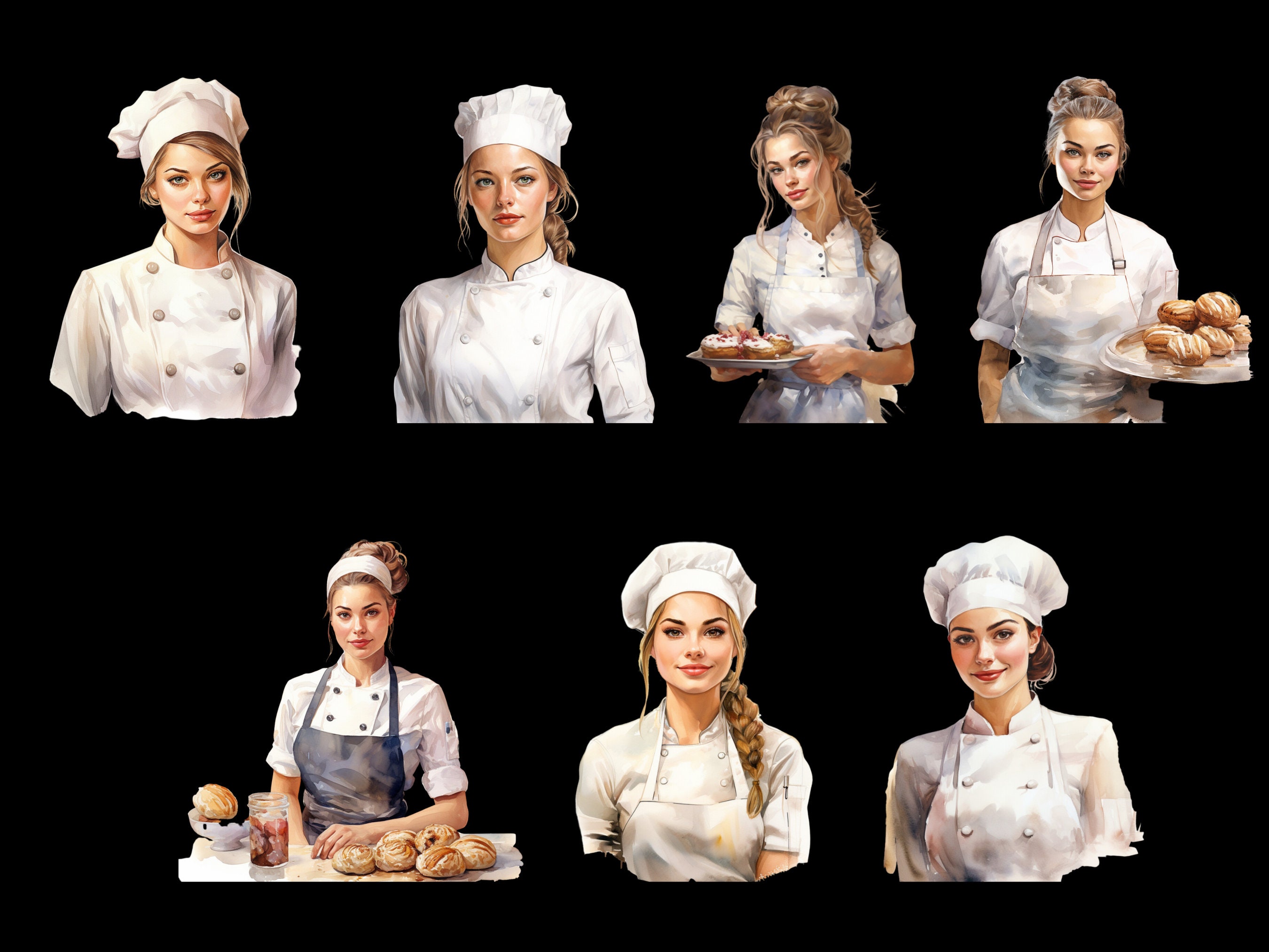 Watercolor Pastry Chef Clipart | Baker PNG | Patisserie Clipart | Chef ...