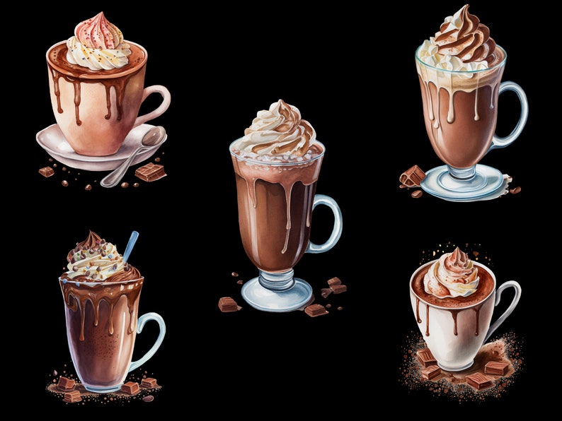 Watercolor Hot Chocolate Clipart Bundle Hot Chocolate Digital Images ...