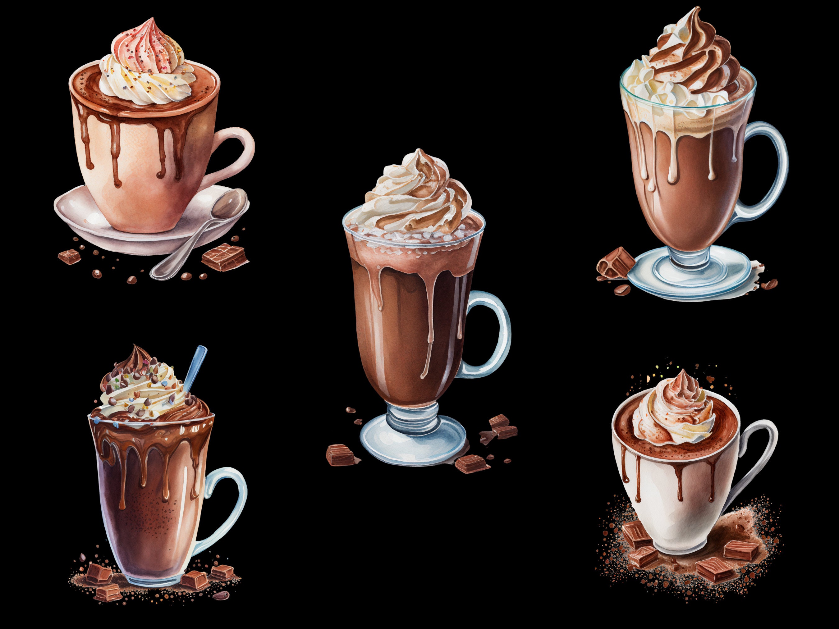 Watercolor Hot Chocolate Clipart Bundle Hot Chocolate - Etsy