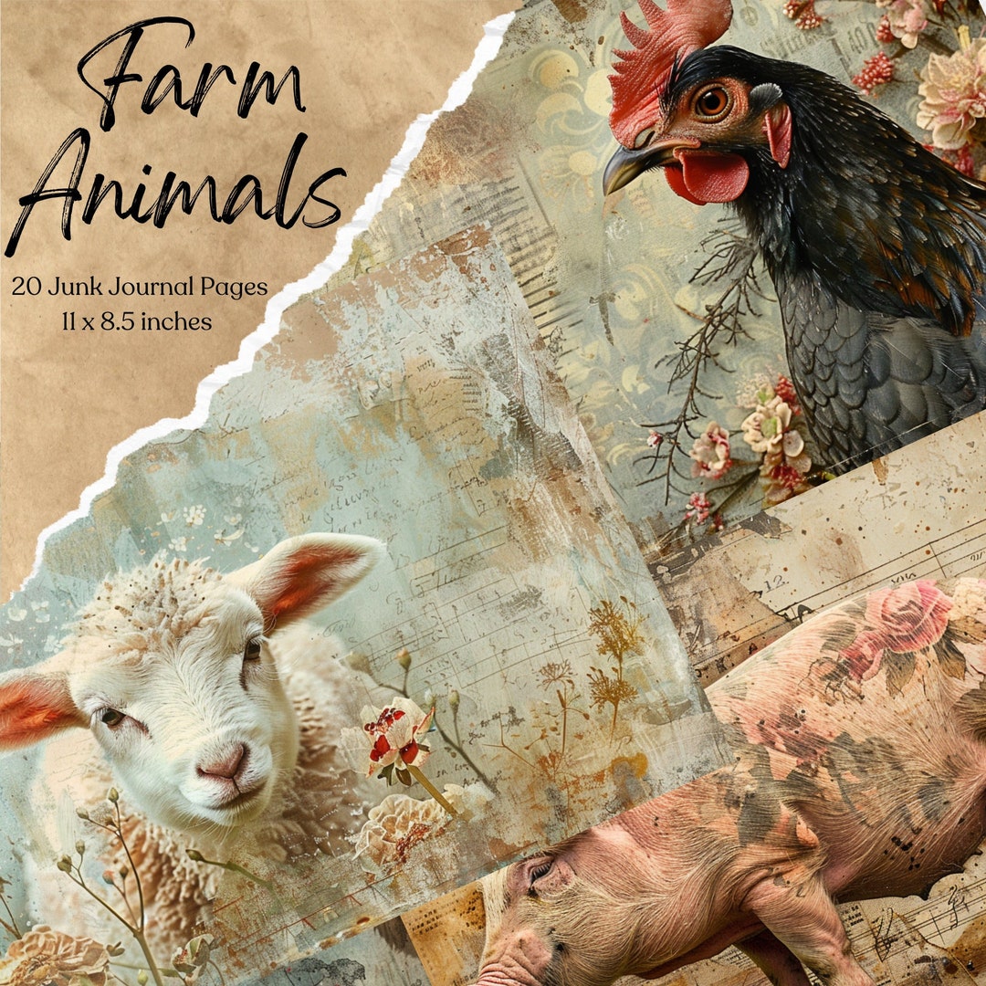 Farm Animal Junk Journal Pages | Vintage Scrapbook Paper | Printable ...