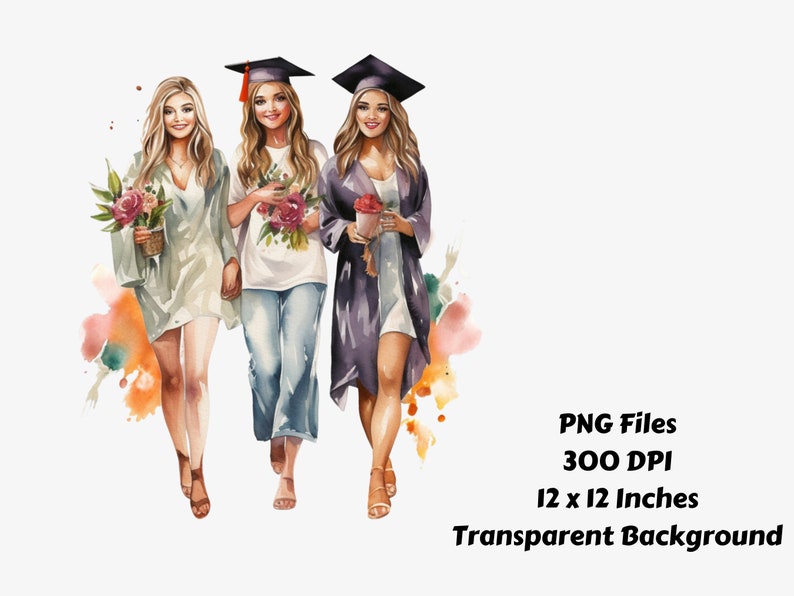 Watercolor Graduation Friends Clipart Bundle Graduation Digital Images ...